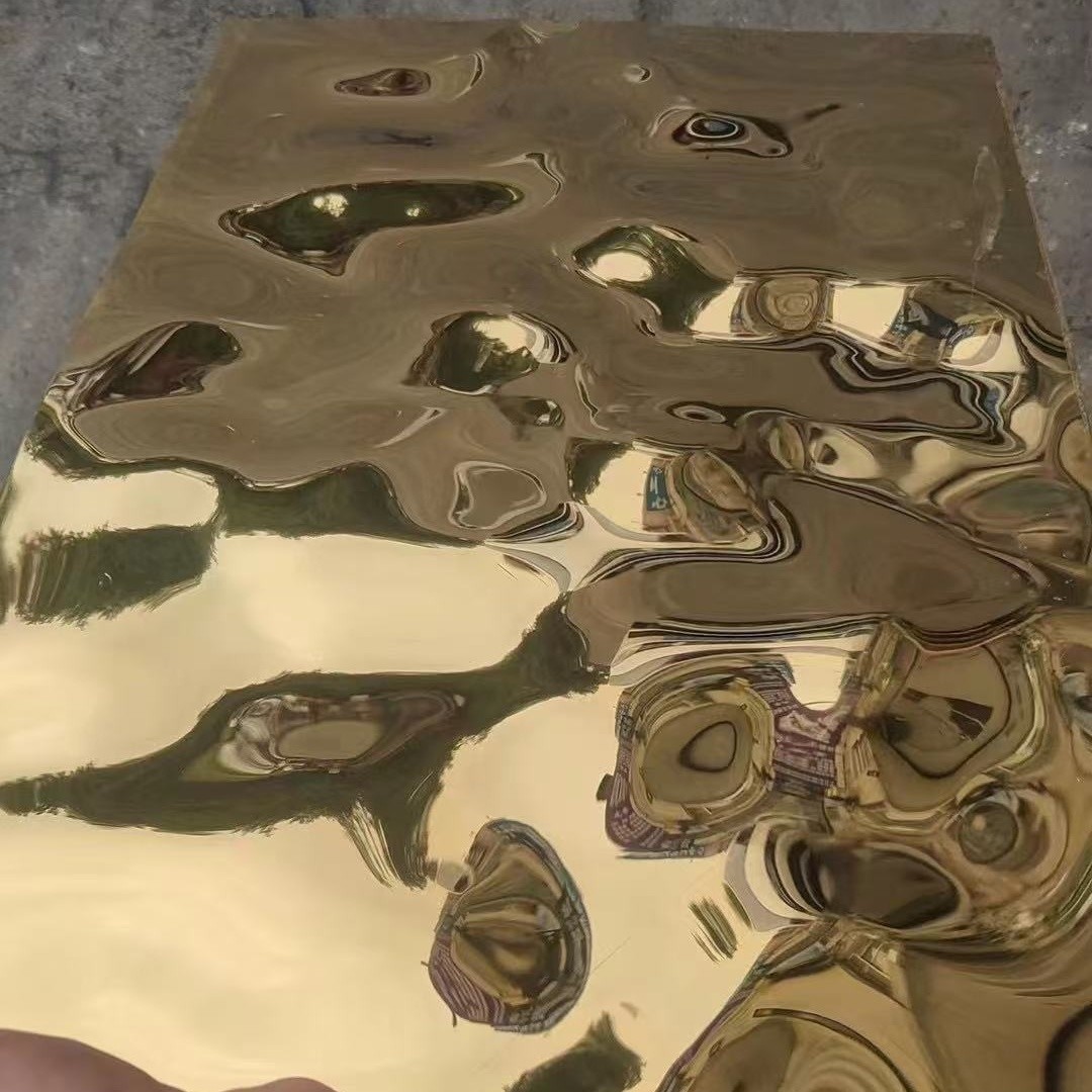 SUS304 Water Ripple Steel Sheet Gold Middle Big Pattern 0.8*1220x2440mm